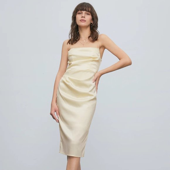 The Commense | Dresses | The Commense Offwhite Contour Satin Midi Dress ...